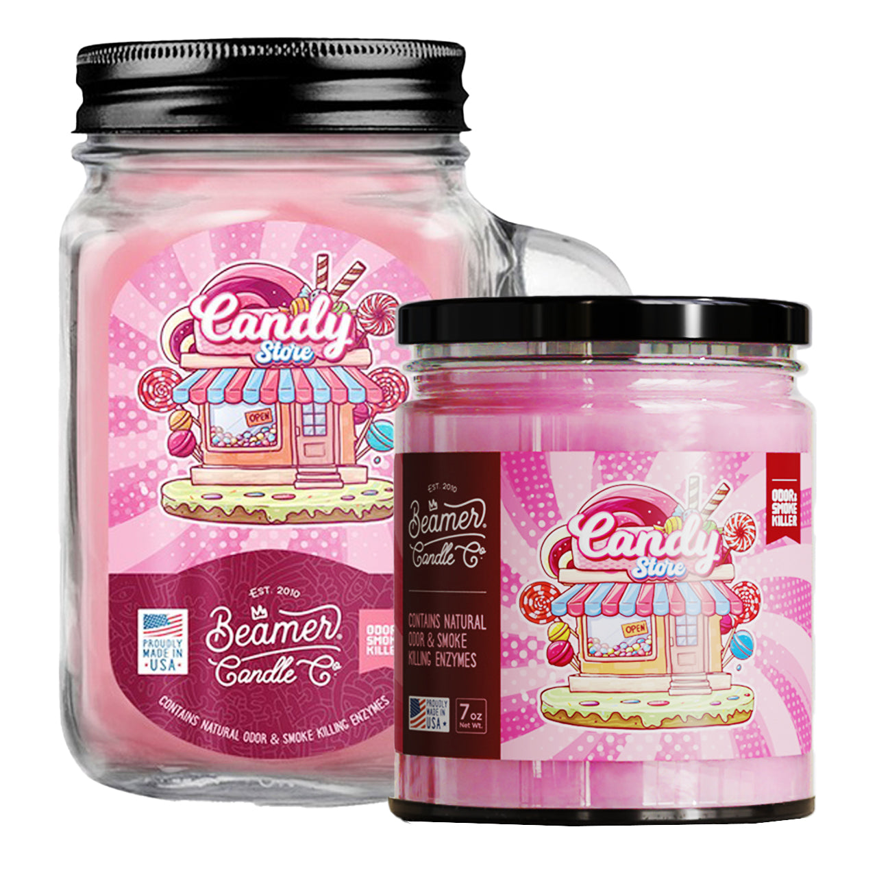 Beamer Candle Co. 12oz & 7oz Glass Mason Jar - Candy Store – Infyniti ...